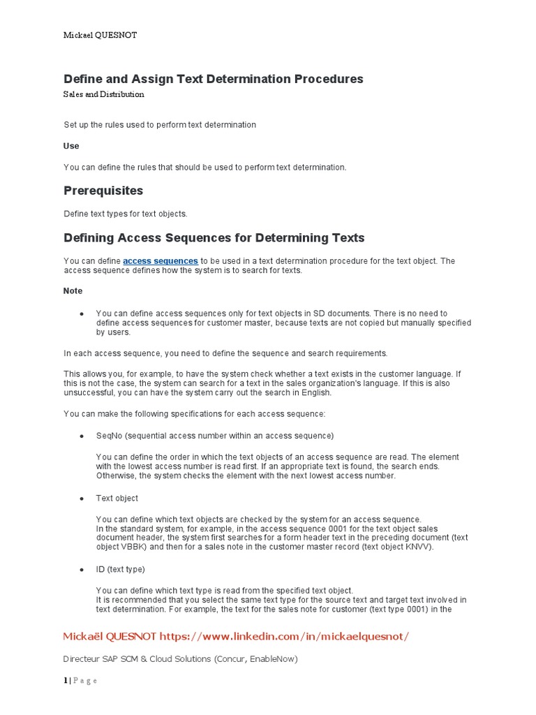 GU - SAP S4 HANA - Define and Assign Text Determination Procedures | PDF