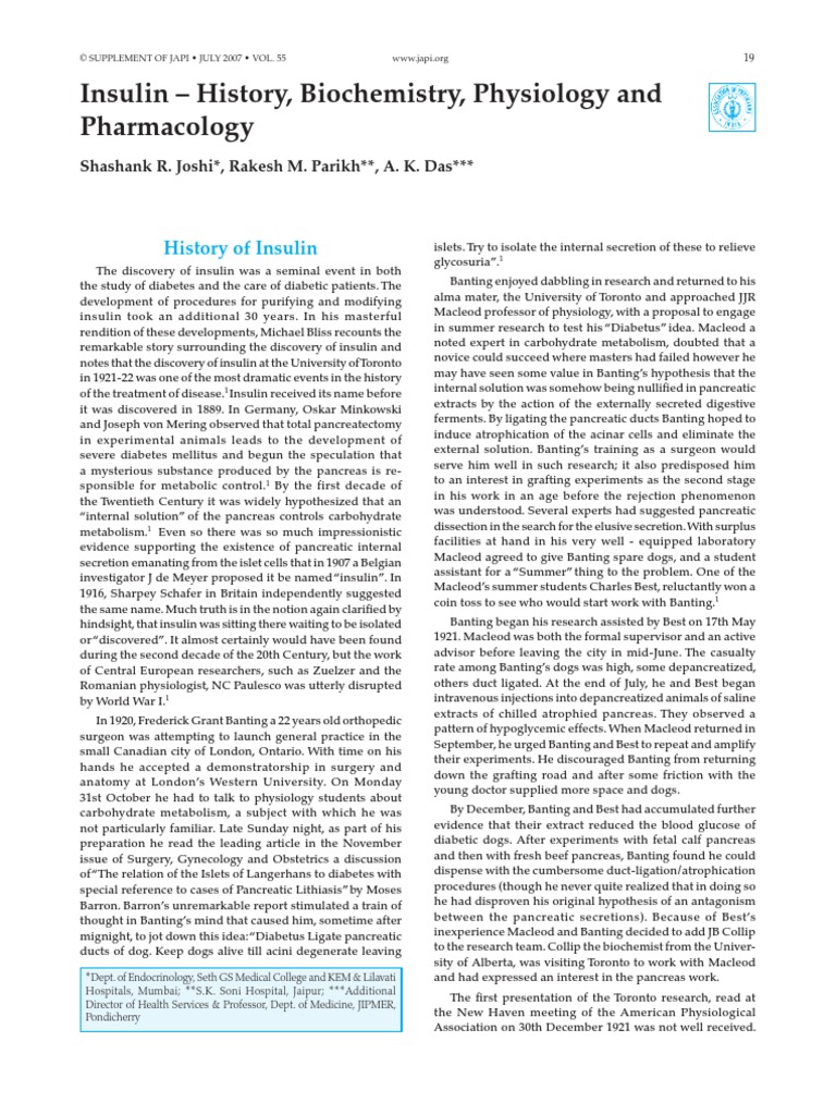 Insulin History Biochemistry Physiology | PDF