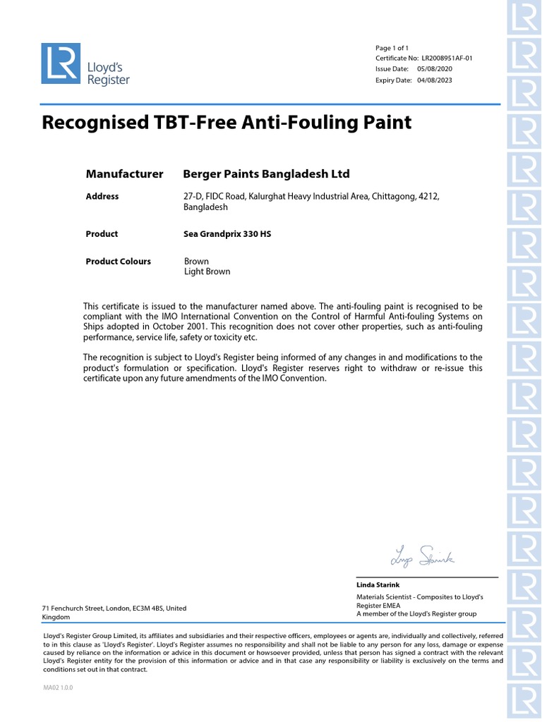 Paint Marine Class Certificate | PDF