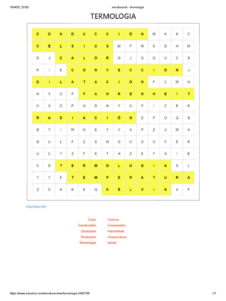 SOPA DE LETRAS TERMOLOGIA Respuesta | PDF