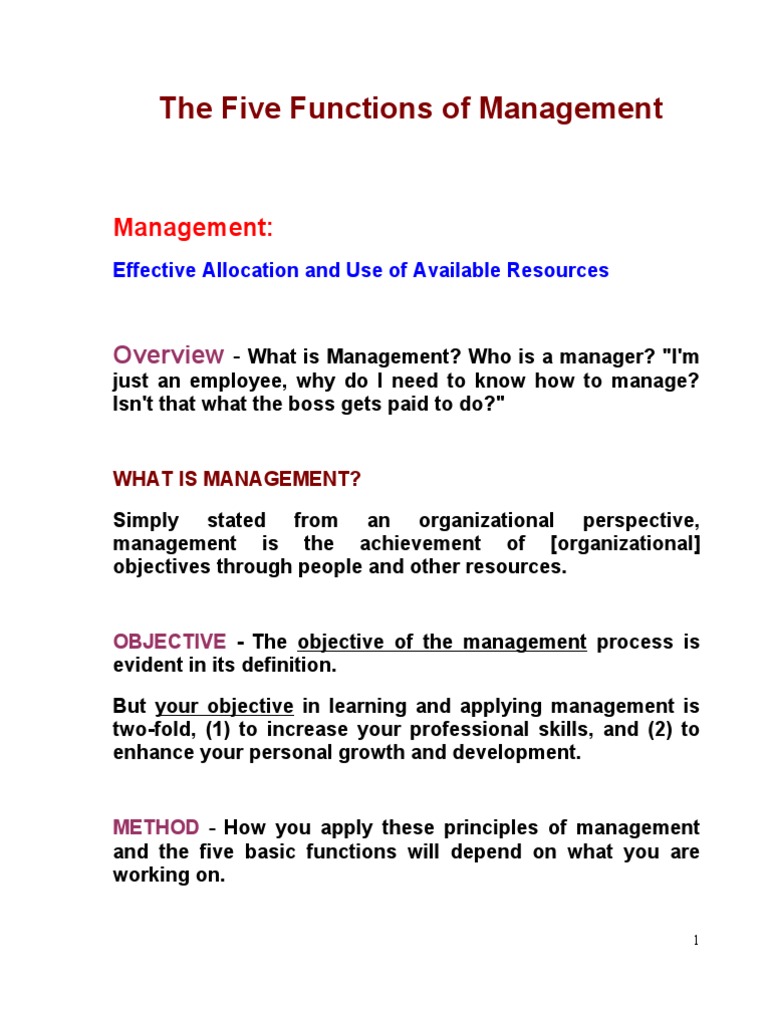 The Five Functions of Management | PDF | Leadership | Action (Philosophy)