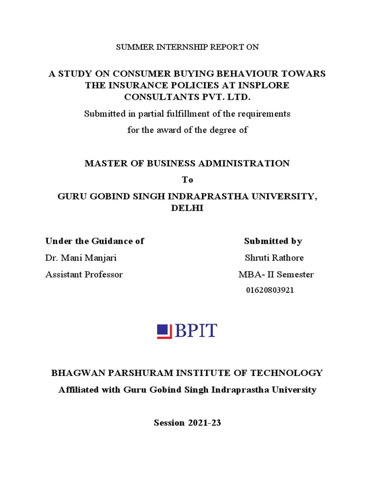 Summer Internship Report | PDF | Insurance | Life Insurance