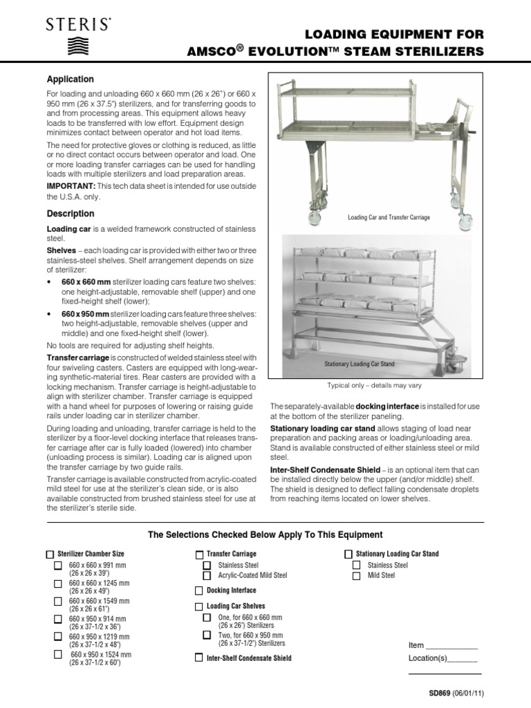 Loading Equipment For Amsco Evolution™ Steam Sterilizers: Application ...