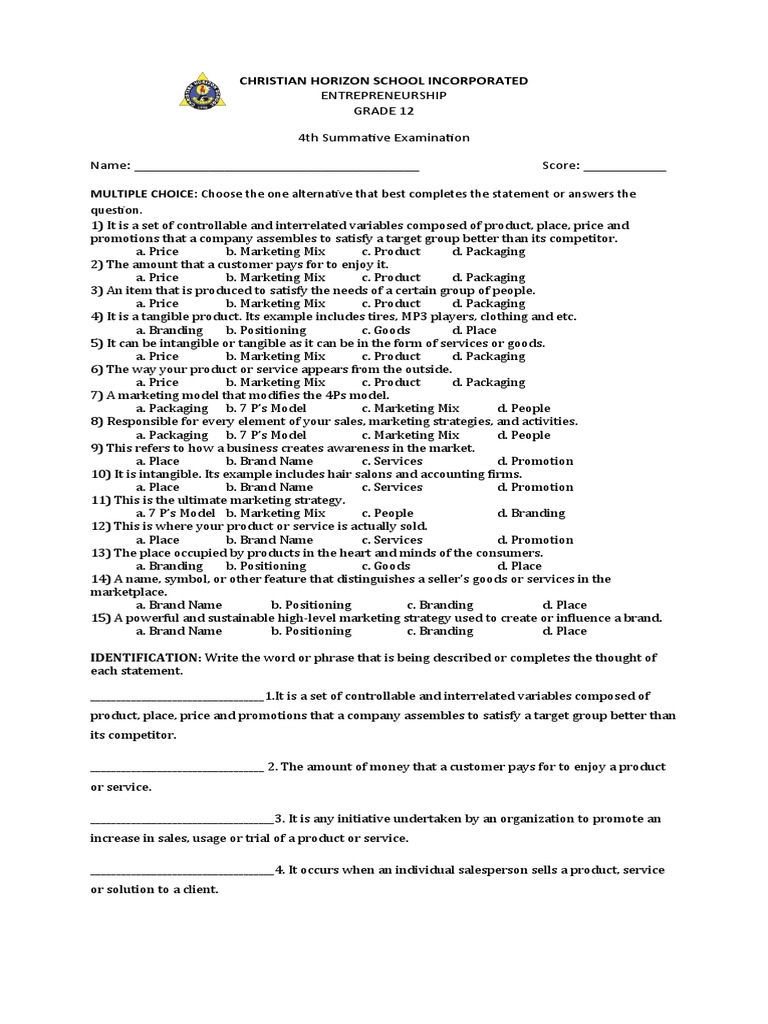 Marketing Concepts and Strategies Exam | PDF