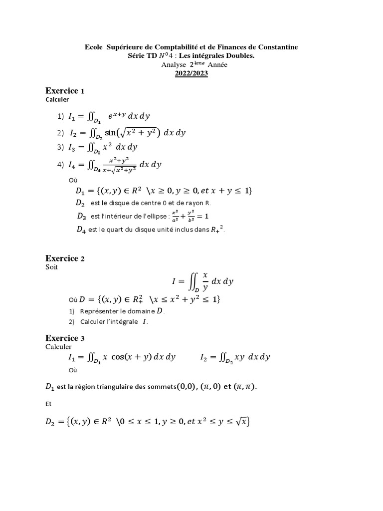 Série TD 4 Les Integrales Doubles PDF | PDF