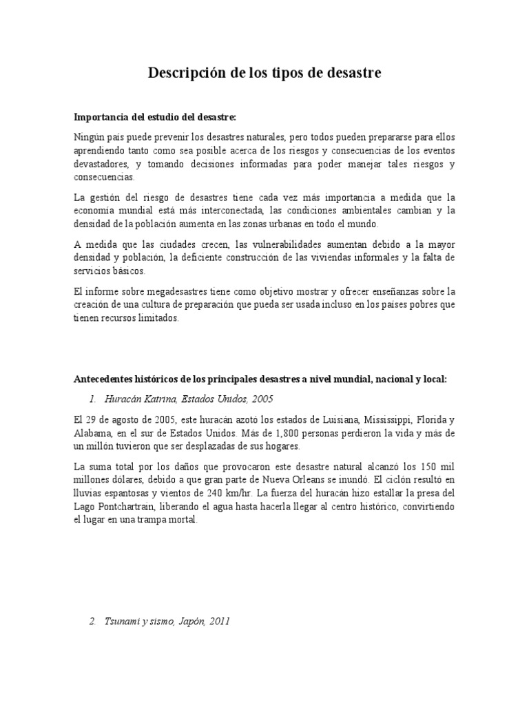 Actv 1 Descripción de Los Tipos de Desastre | PDF | Temblores | Tsunami
