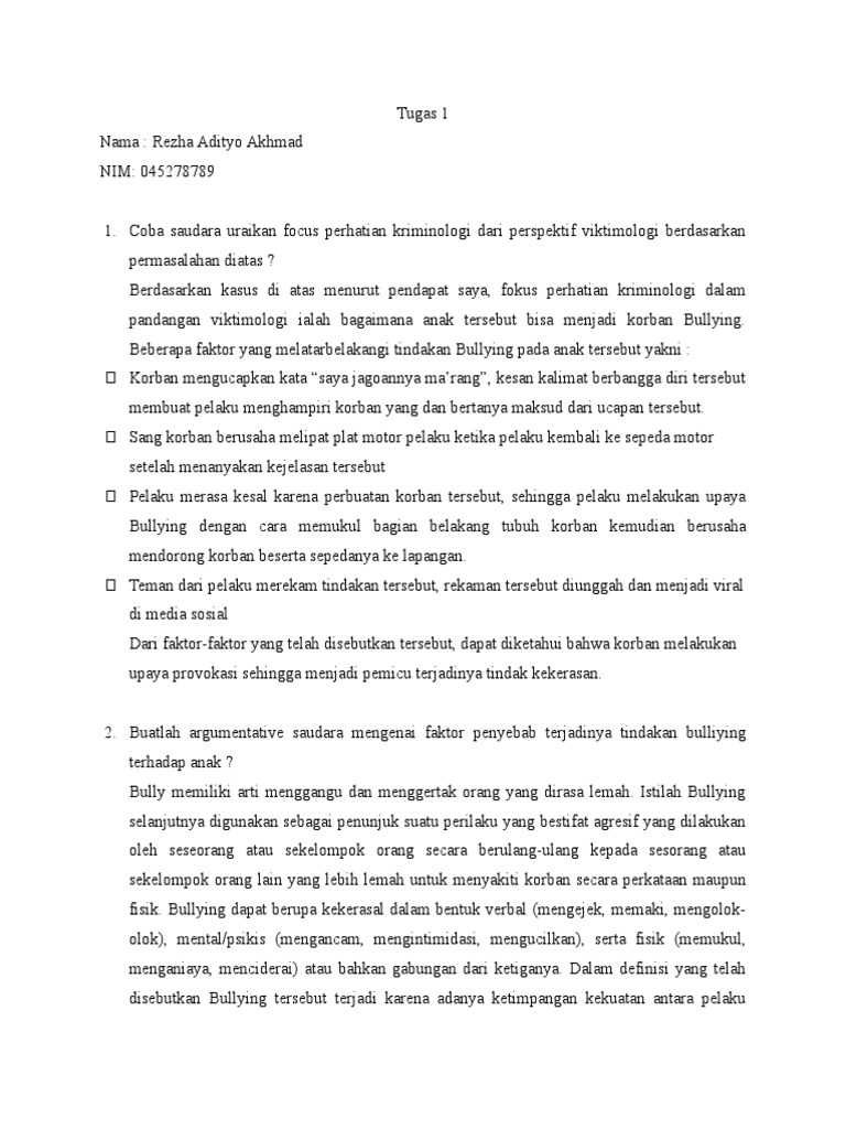 Tugas 1 Krimonologi | PDF | Ilmu Sosial | Kesehatan Holistik