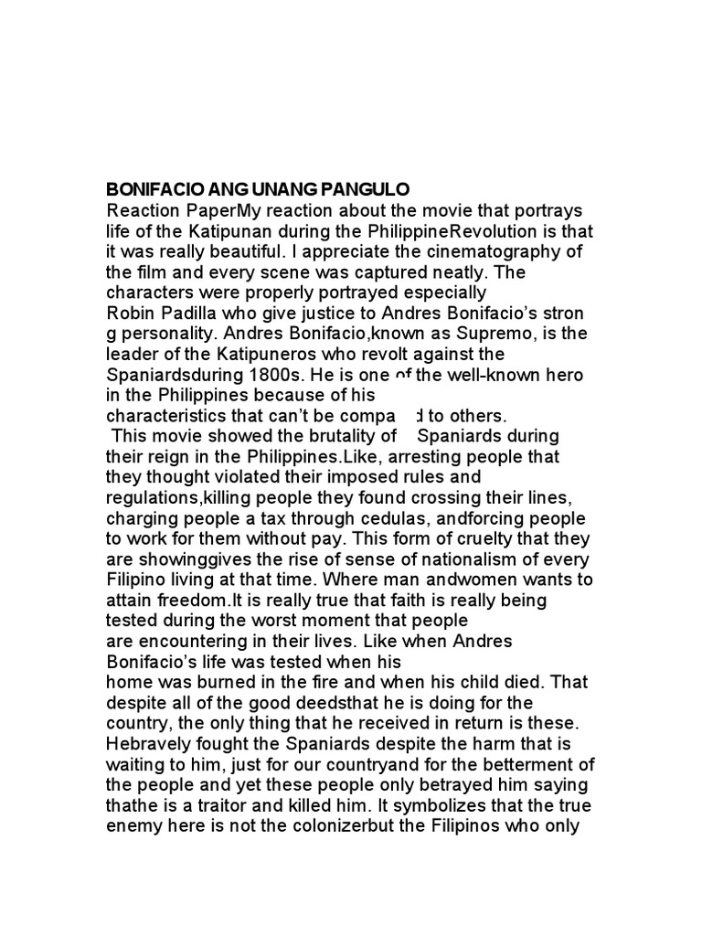 Reflection Paper From Andres Bonifacio Movie | PDF