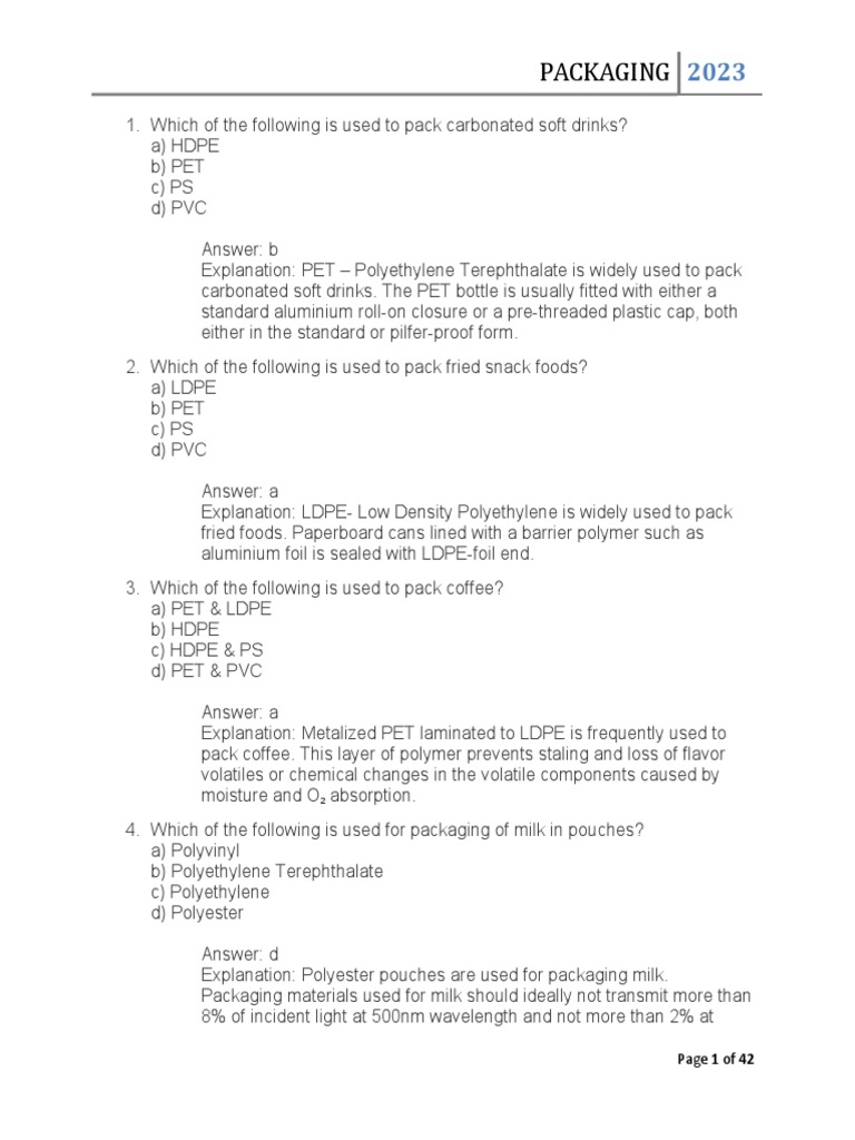 Packaging MCQ PDF | PDF