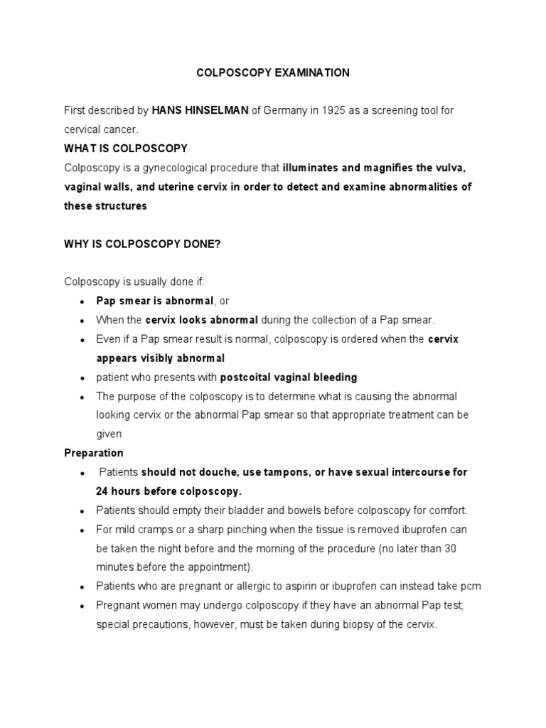 Colposcopy Examination | PDF
