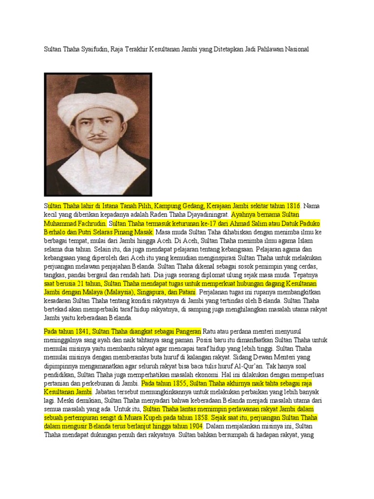 Sultan Thaha Syaifuddin: Pahlawan Jambi | PDF