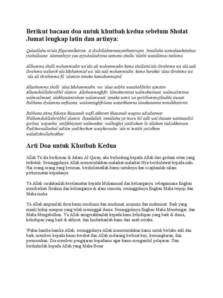 Berikut Bacaan Doa Untuk Khutbah Kedua Sebelum Sholat Jumat Lengkap Latin Dan Artinya | PDF