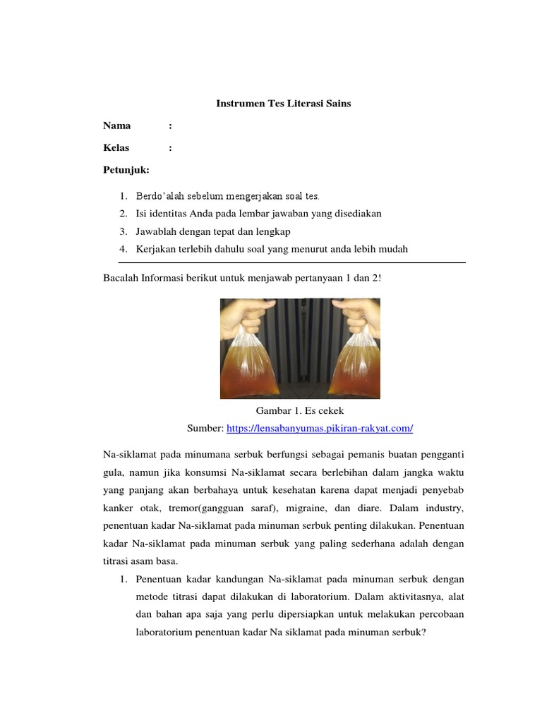 Instrumen Tes Literasi Sains PDF | PDF