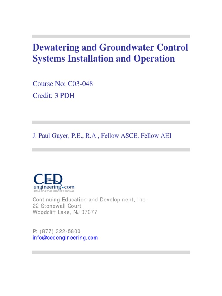 Dewatering & Groundwater Control Sys. Install & Operate R1 | PDF | Pump ...