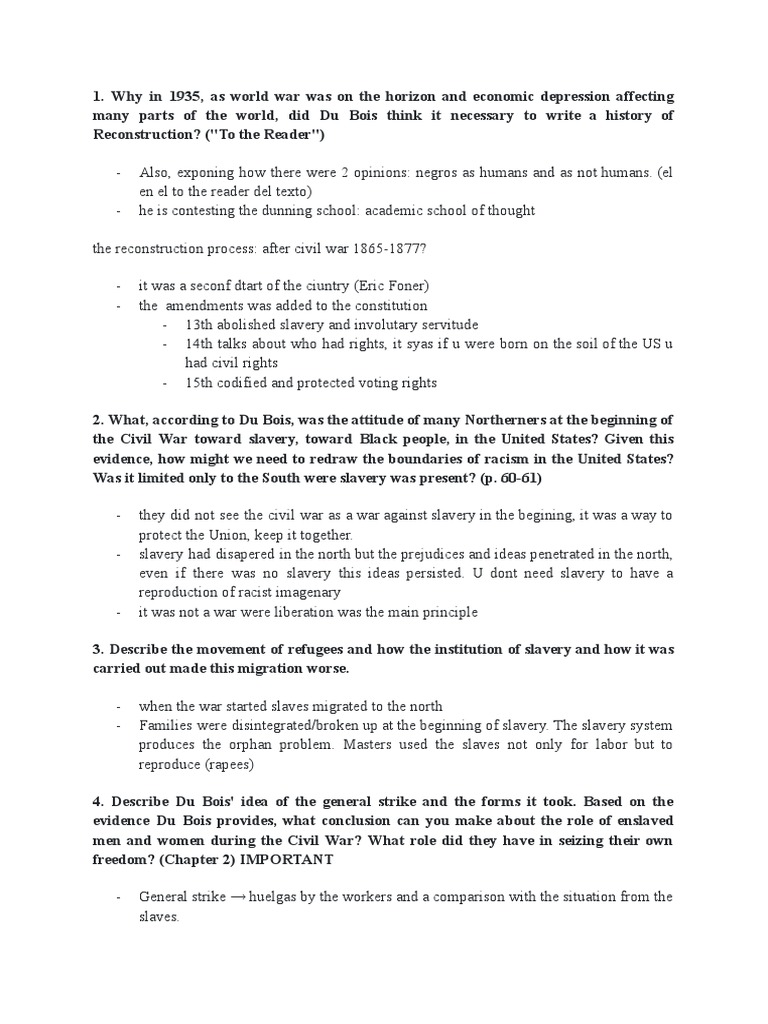 3rd Reading W. E. B. Du Bois, Black Reconstruction | PDF | Politics ...
