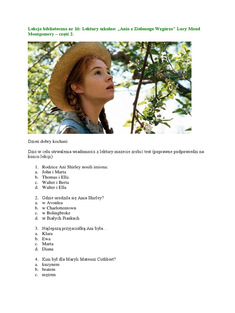 Ania Z Zielonego Wzgórza Część 2 PDF | PDF