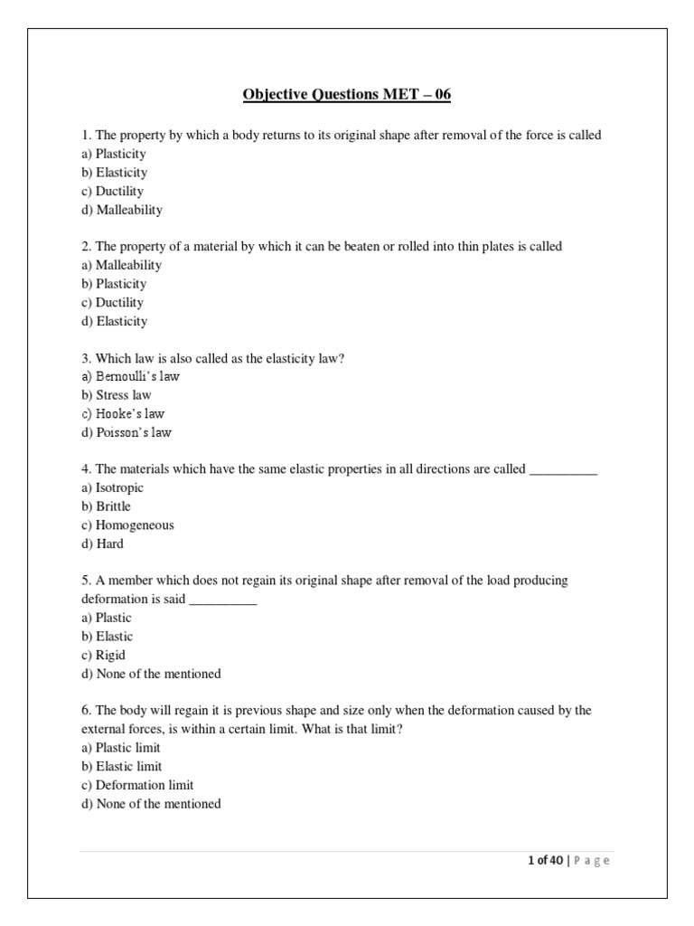 1614327107659-Objective Questions Strength of Material MET - 06 | PDF ...