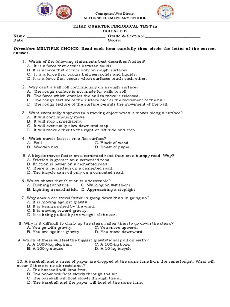 Science-6-Sses-Periodical Test | PDF | Machines | Physical Quantities