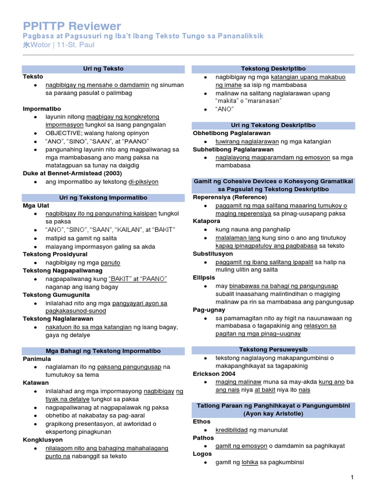 PPITTP Reviewer (Modified For Exam) PDF | PDF