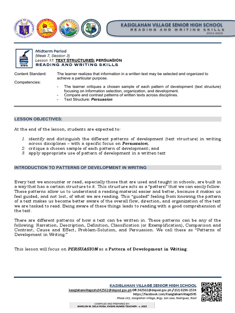 RWS-MELC - L17 - Text Structures - Persuasion - v2023 PDF | PDF