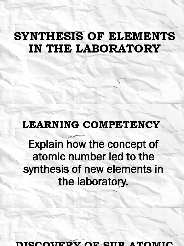 Synthesis of Elements in The Laboratory PDF | PDF | Teaching Methods ...