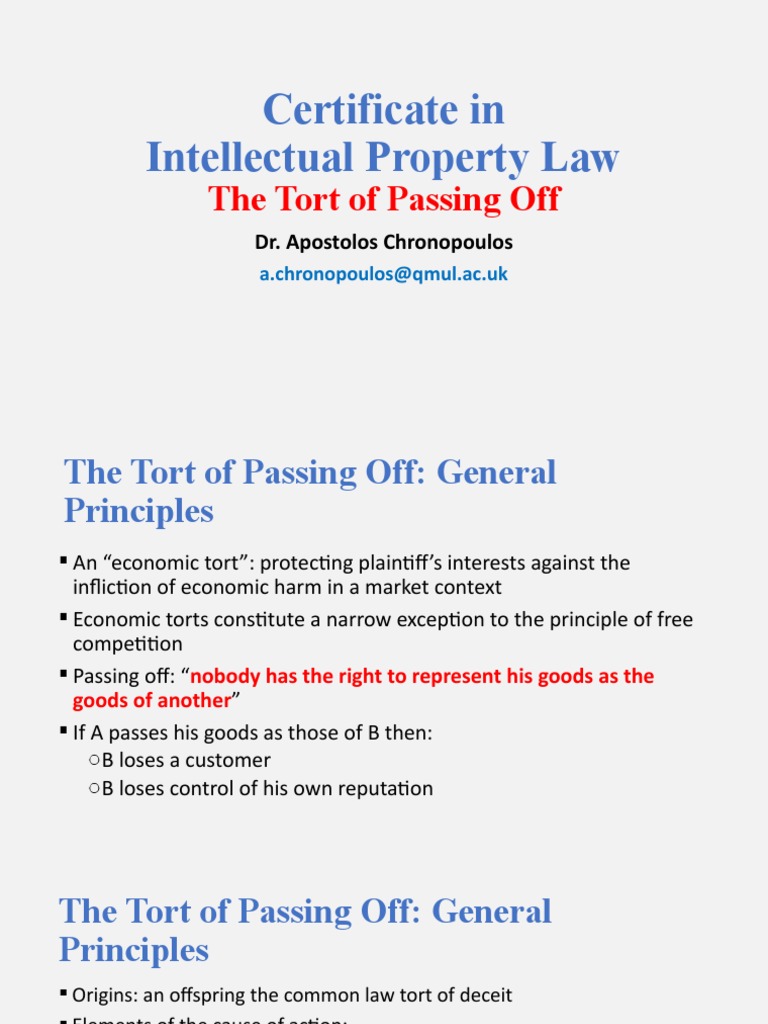 Understanding the Tort of Passing Off | PDF | Trademark | Misrepresentation
