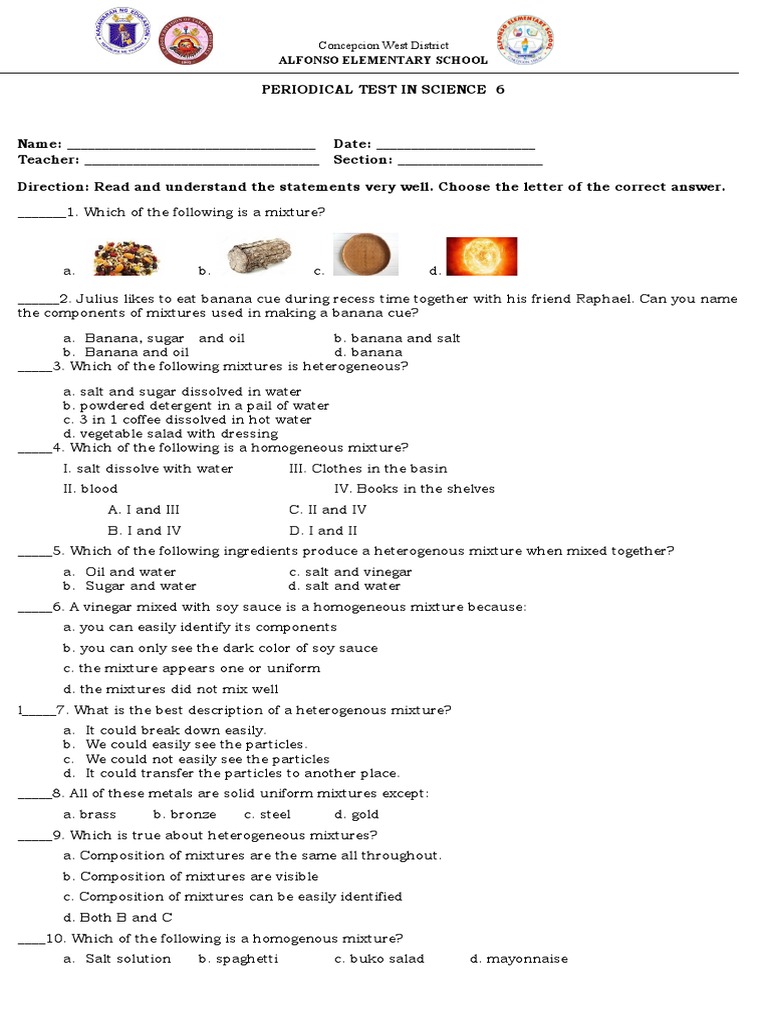 SCIENCE 6 PERIODICAL TEST 1st Q | PDF