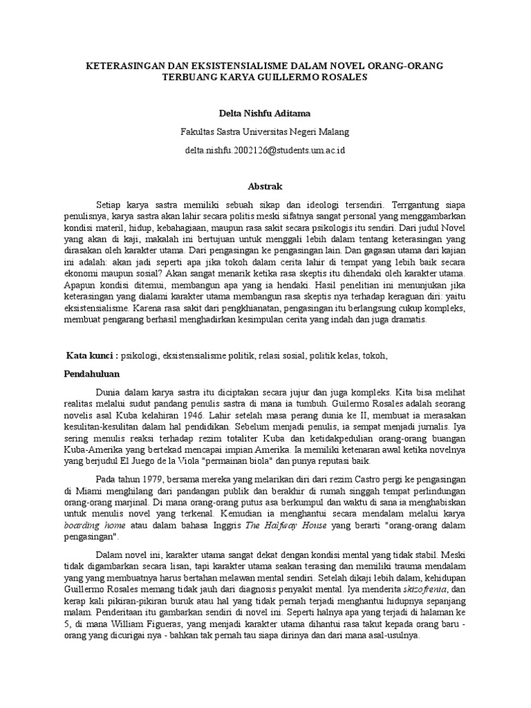 Tugas Psikologi Sastra Novel Orang Orang Terbuang 1 Pdf Pdf