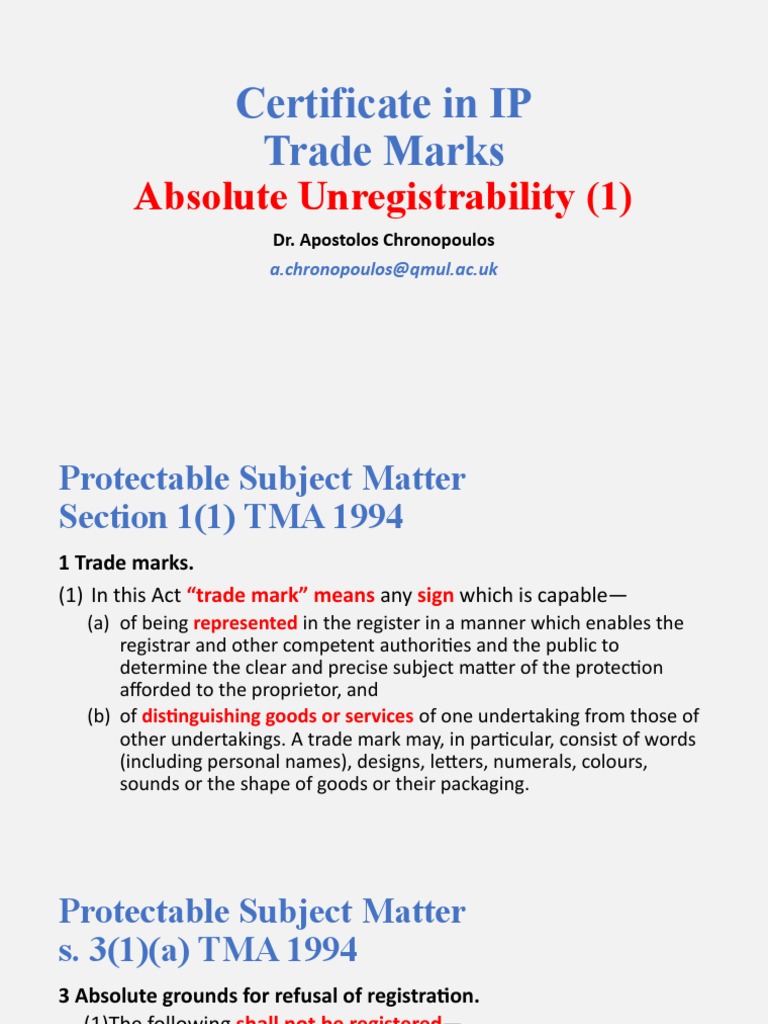 TMs CertIP Absolute Grounds | Download Free PDF | Trademark | Odor TMs CertIP Absolute Grounds | Download Free PDF | Trademark | Odor