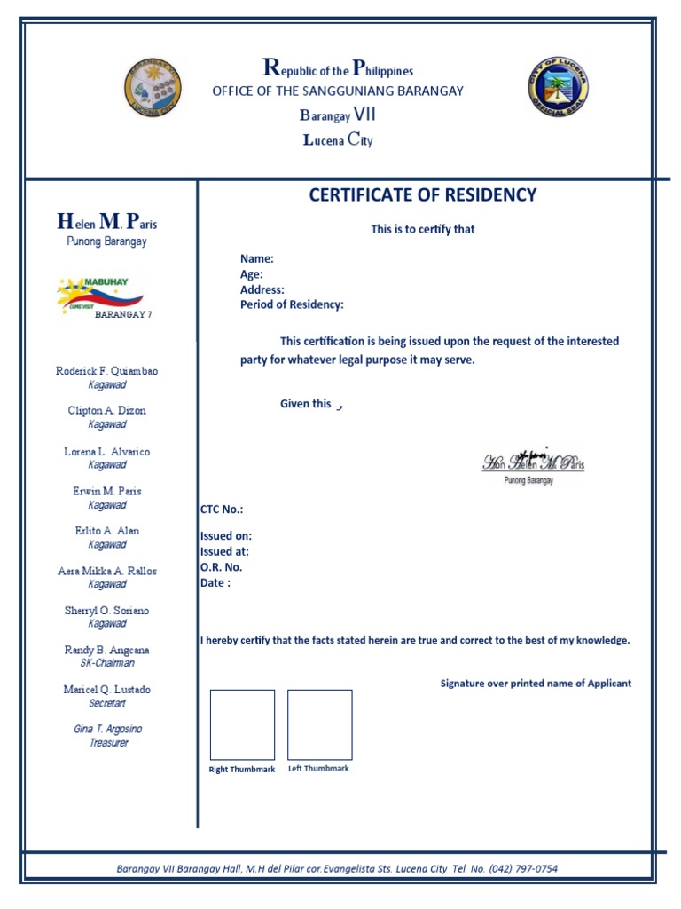 Brgy.Residency.docx | PDF
