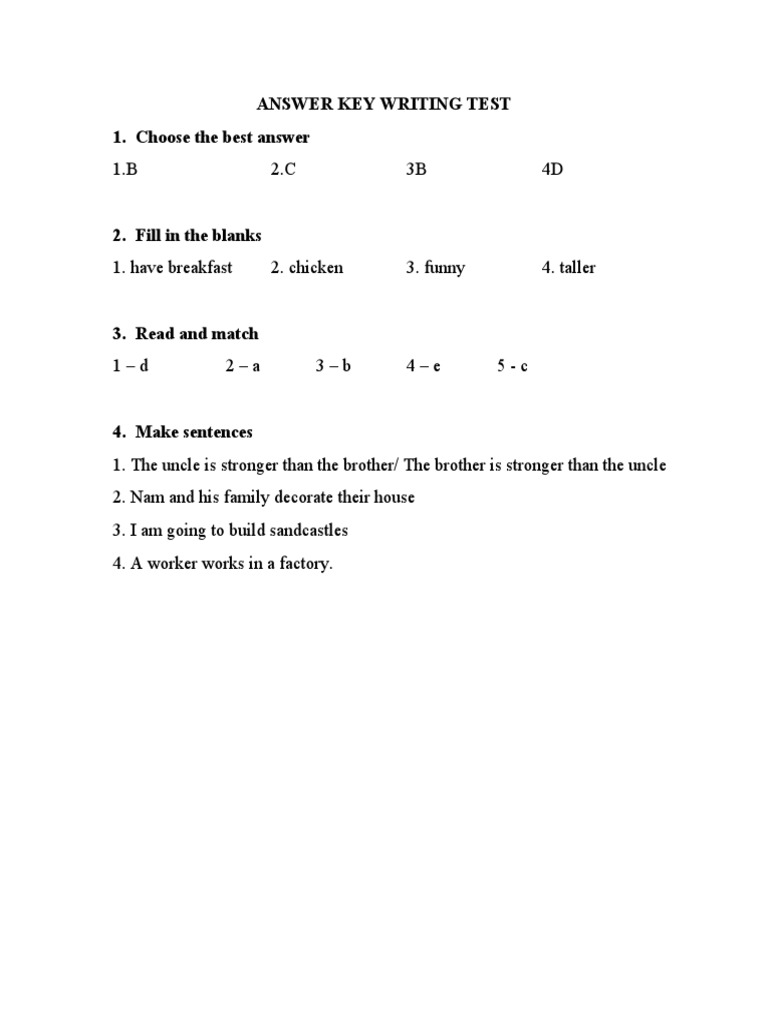 Answer Key Writing Test - HK2 | PDF