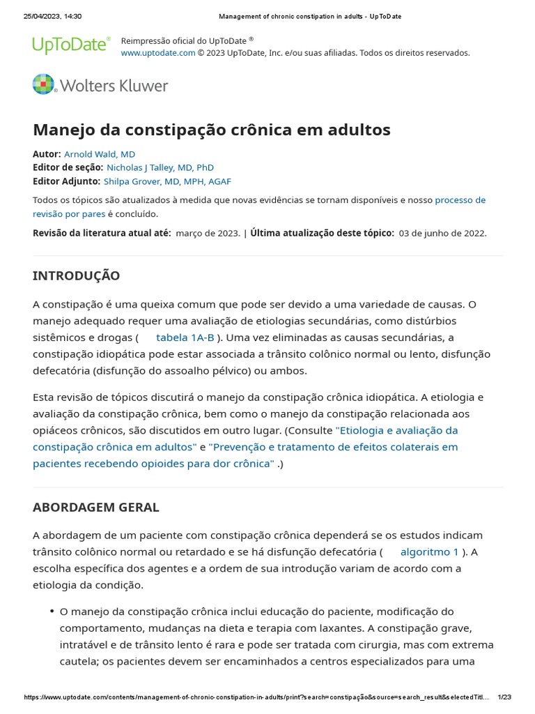 Management of Chronic Constipation in Adults - UpToDate PDF | Download ...