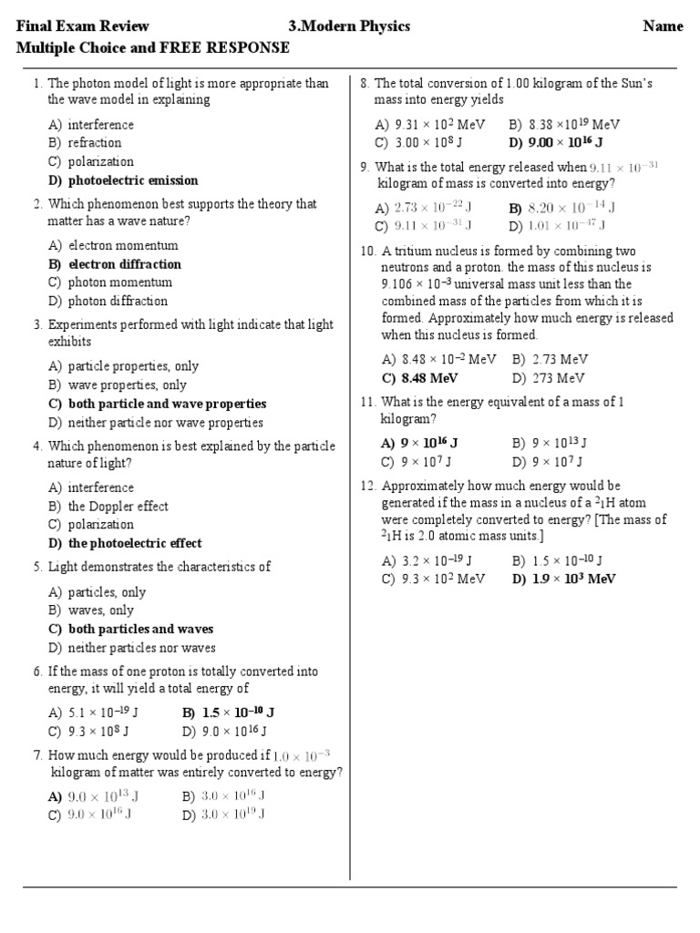 Final Exam ReviewModern Physics 1528318833428 TC | PDF | Science ...