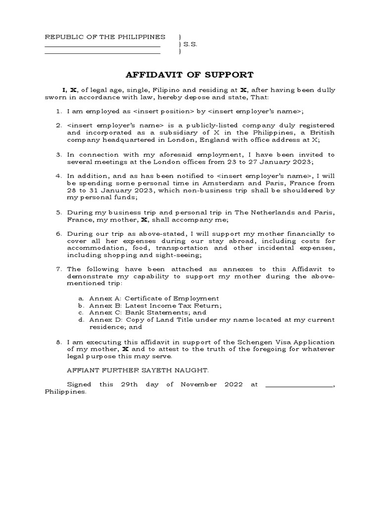 Aff Support Schengen | PDF | Affidavit | Government And Personhood