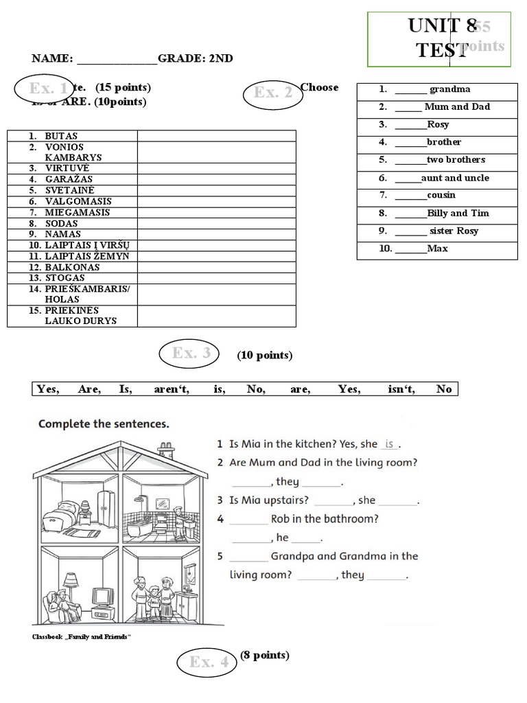 Unit 8 Test - 2 Klasė (Family and Friends) | PDF