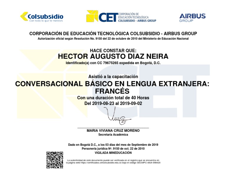 Certificado de Frances PDF | PDF