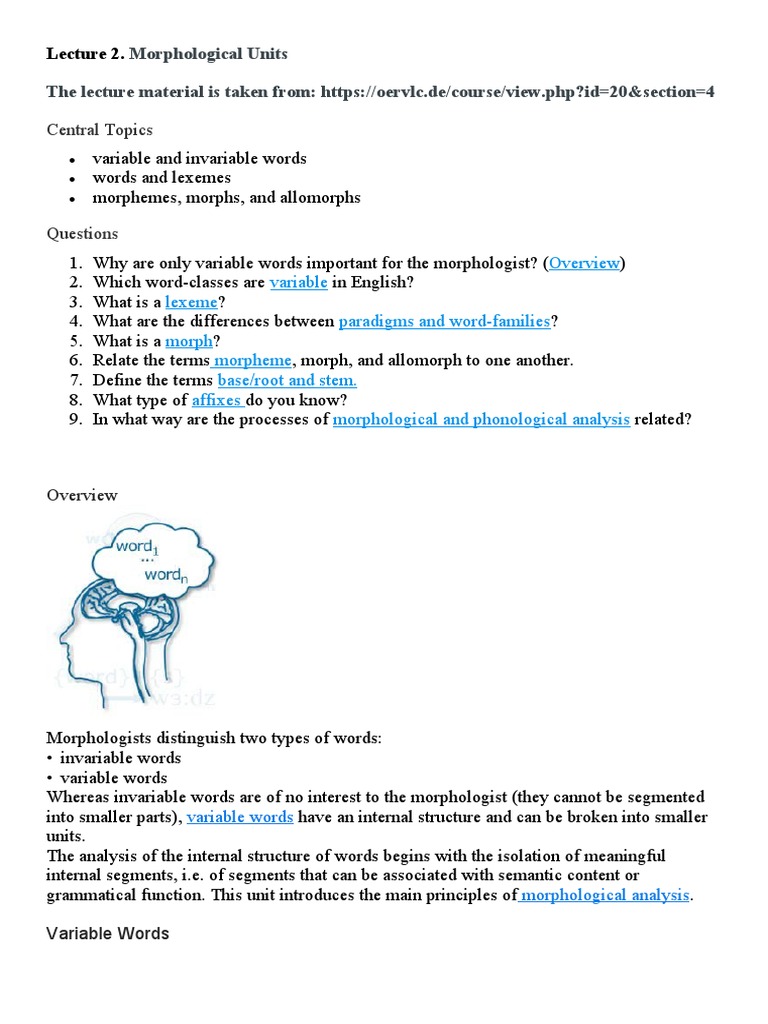 Lecture 2. Morphological Units | PDF