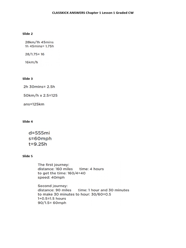 CLASSKICK ANSWERS Chapter 1 Lesson 1 Graded CW | PDF