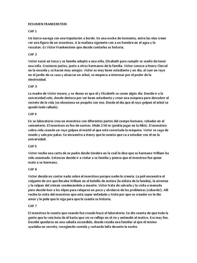 Resumen Frankenstein PDF | PDF