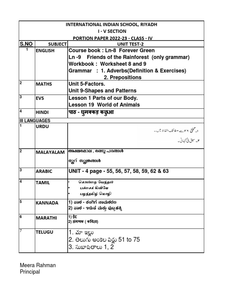 Class IV Portion Paper 2022-23 | PDF | Foreign Language Studies ...
