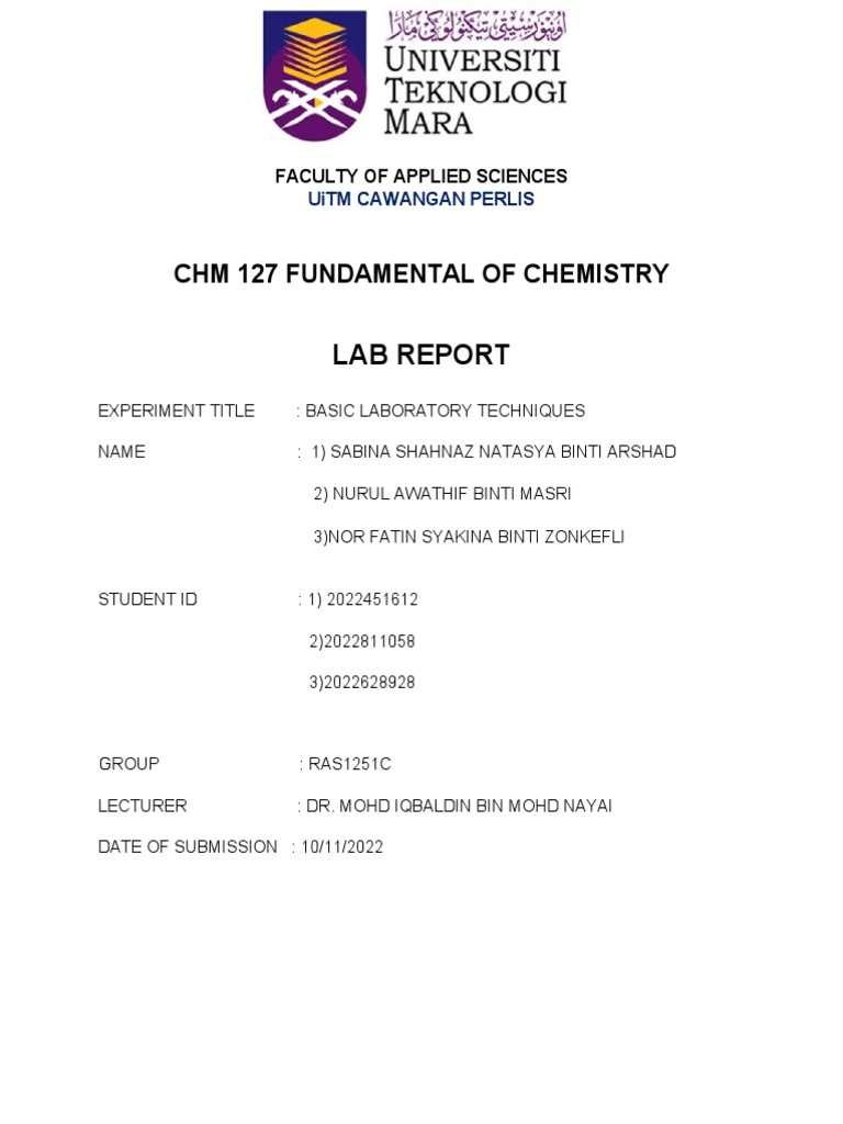 Lab Report CHM127 | PDF