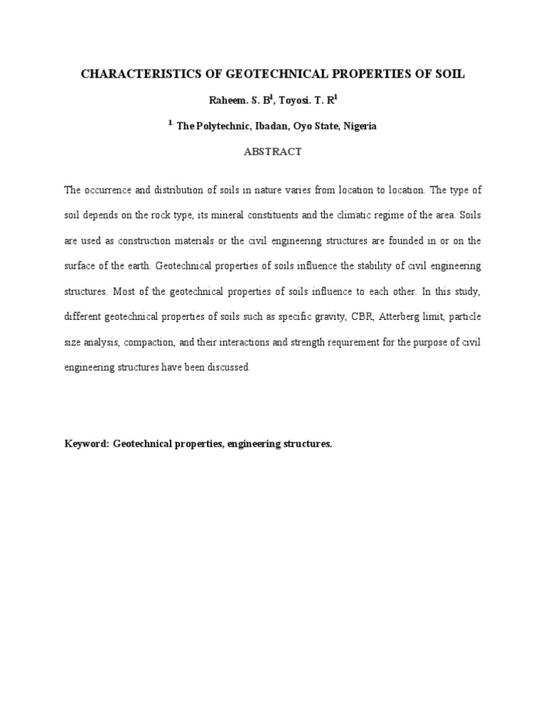 Journal On Characteristics of Geotechnical Properties of Soil | PDF