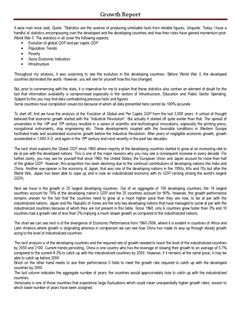 Growth Report - Summary | PDF | Developing Country | Economic Growth