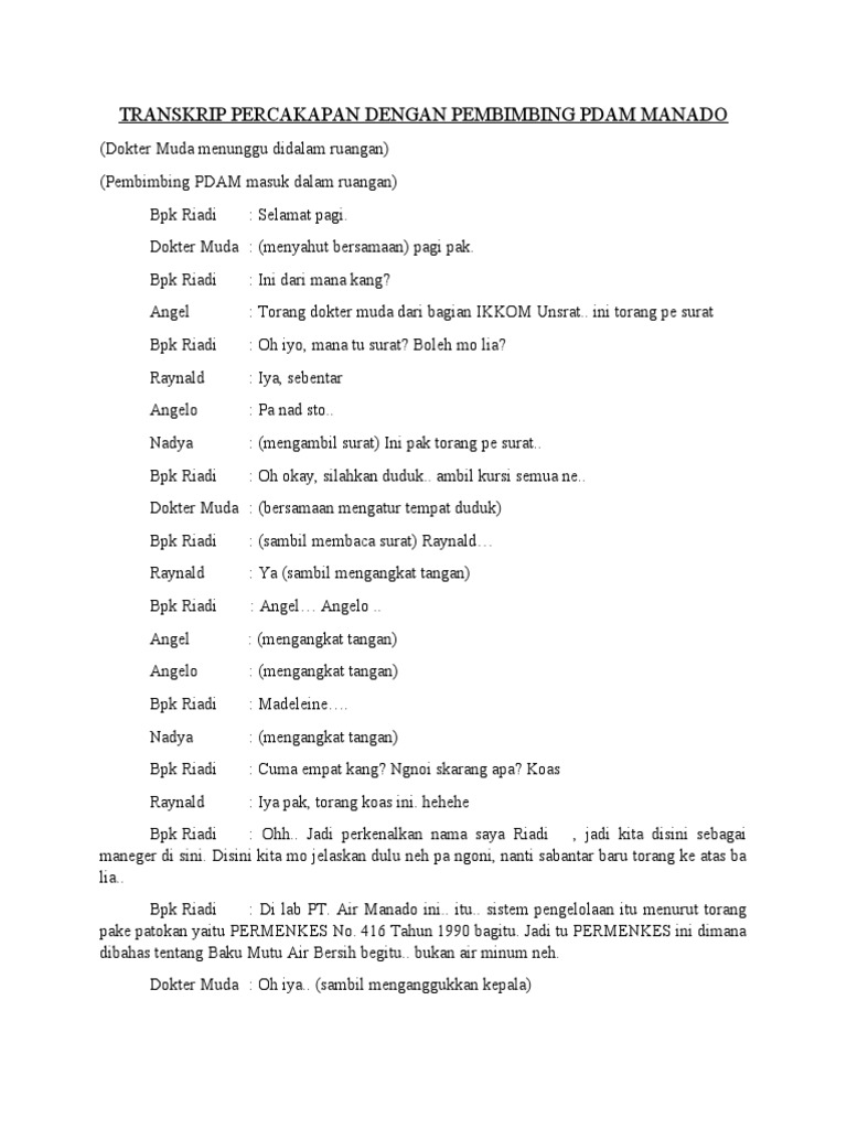 (Ikkom) Transkrip Percakapan Dengan Pembimbing Pdam Manado | PDF | Griya & Taman