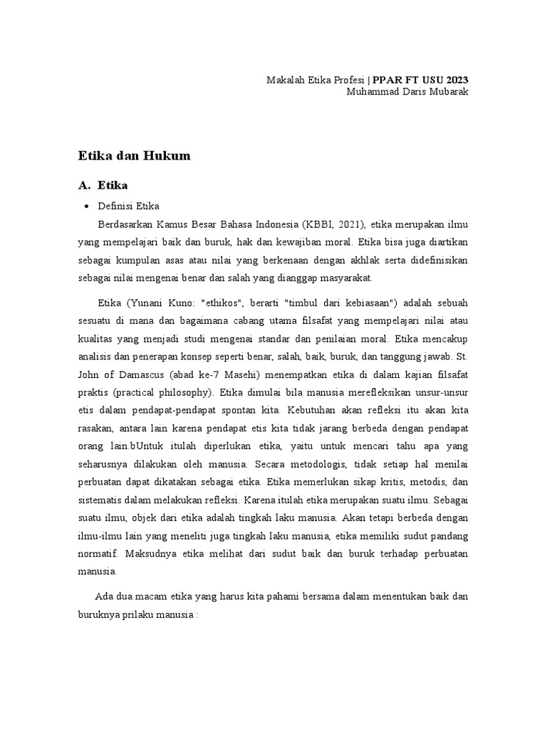 Etika dan Hukum: Definisi dan Perbedaan | PDF