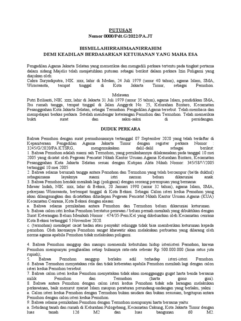 Surat Putusan Poligami 1 | PDF