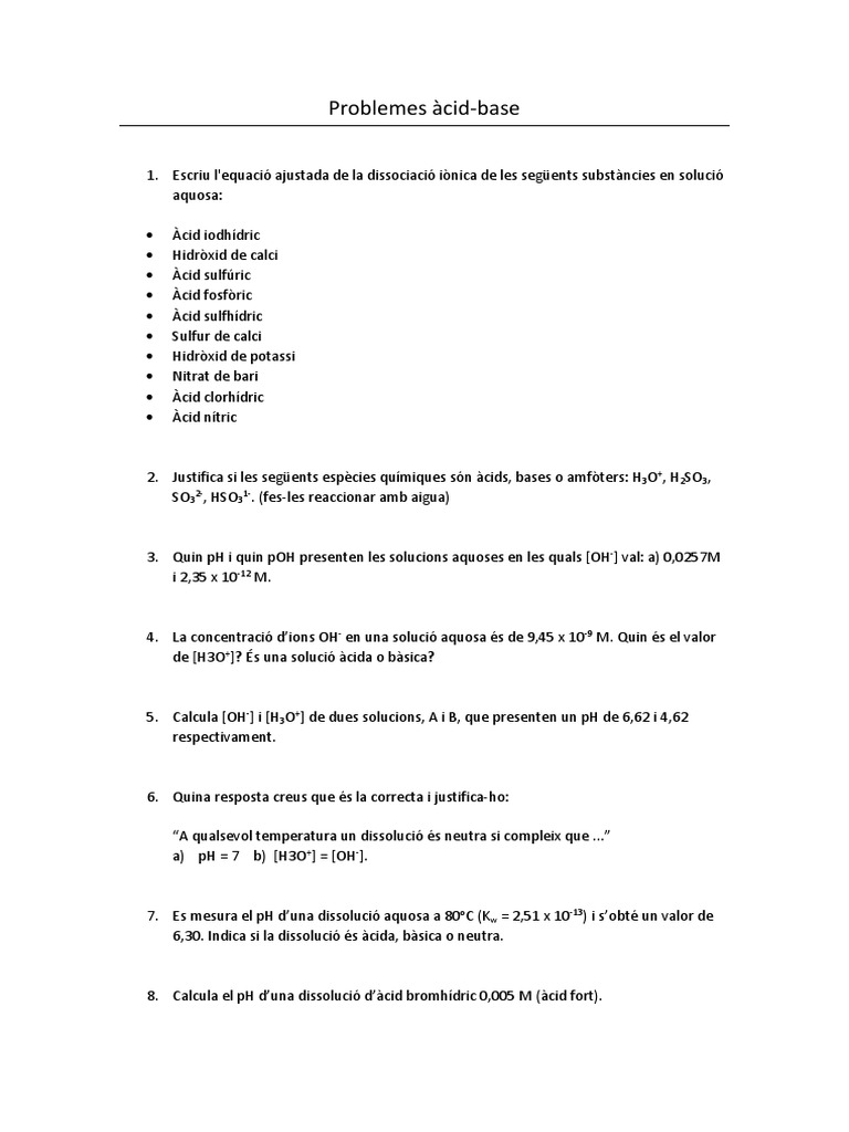 Problemes Àcid-Base | PDF