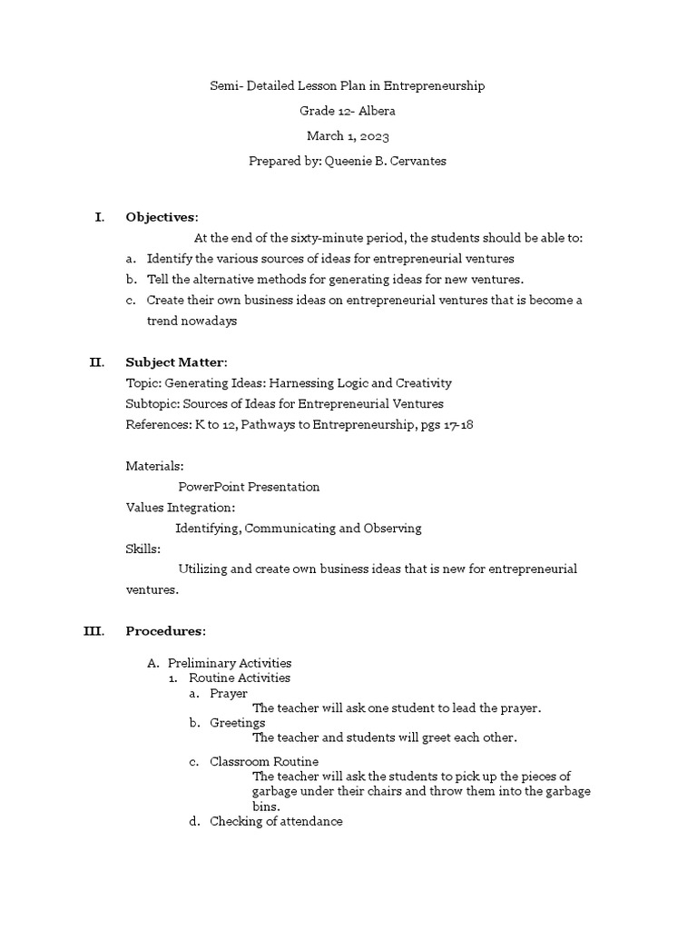 Harnessing Logic and Creativity: A Lesson Plan on Generating Ideas for ...