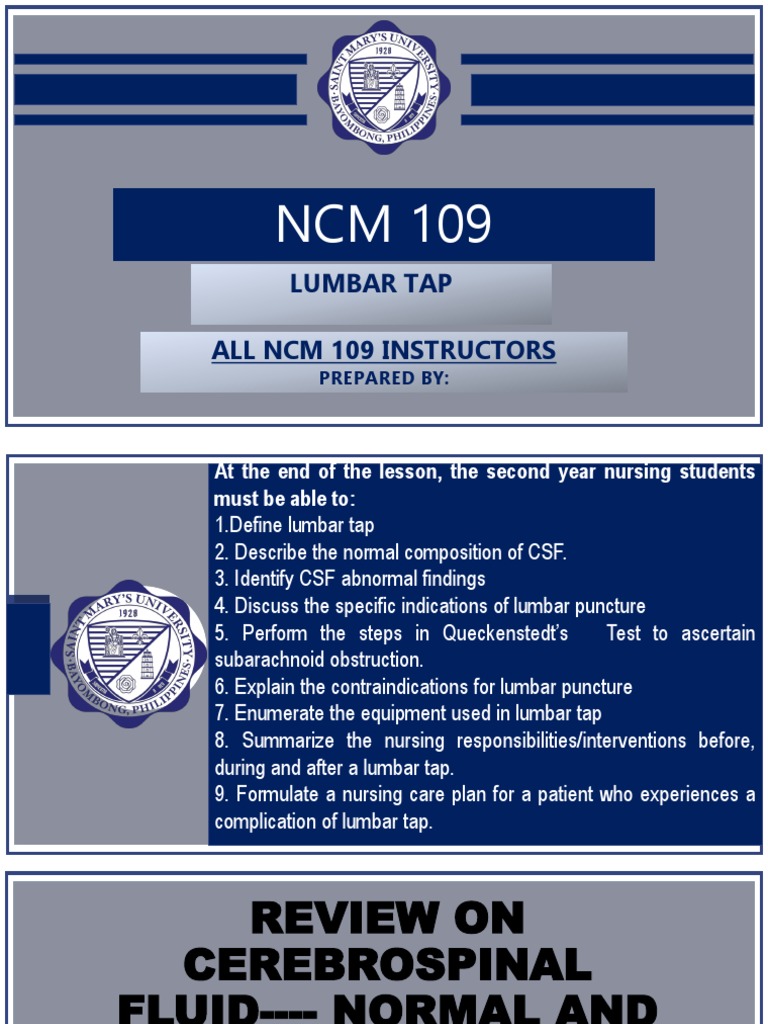 NCM 109 LUMBAR PUNCTURE - Students PDF | PDF