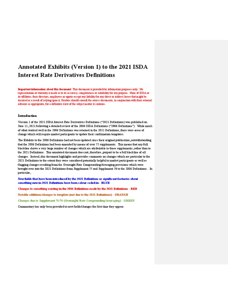 ISDA 2021 Definitions Consolidated Confirmation Templates COLOUR CODED ...